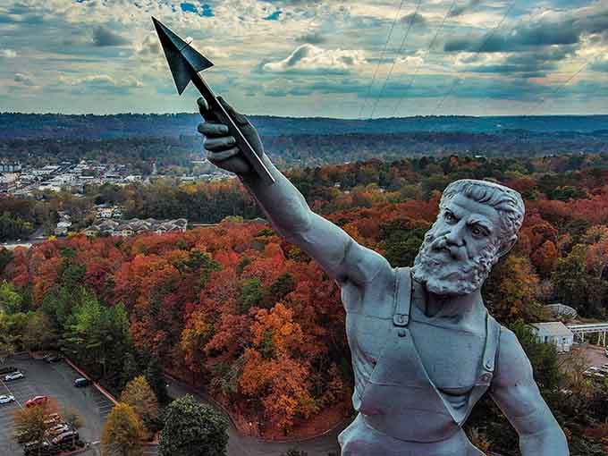 There he is, the world's largest cast iron statue, standing guard over Birmingham like a very committed neighborhood watch captain.