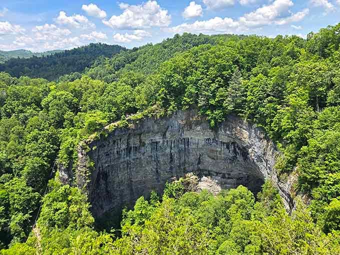 Those limestone cliffs have been standing guard over this geological masterpiece for millions of years, and they're not retiring anytime soon.