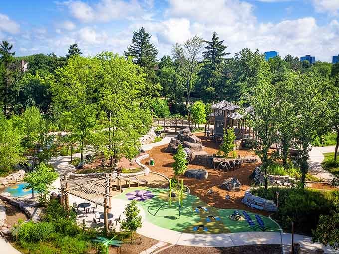 From above, this playground looks less like a suburban park and more like an adventure waiting to happen.