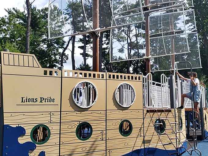 The Lions Pride vessel stands ready for young captains eager to explore every porthole and climbing challenge.