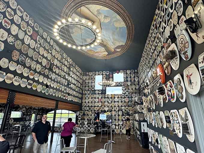 The interior space transforms bathroom fixtures into a breathtaking gallery that defies all conventional museum expectations.