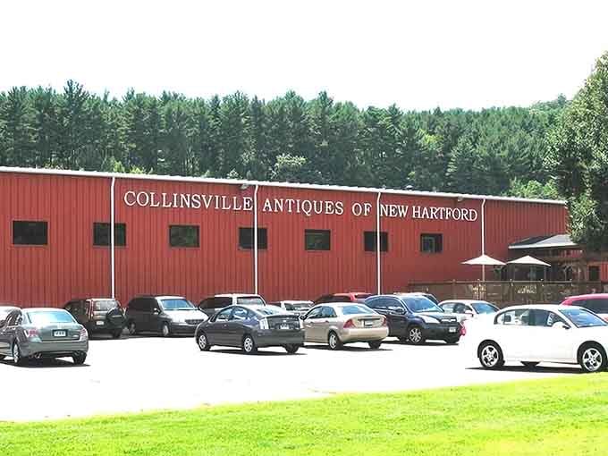 That distinctive red barn-style building is your beacon to treasure hunting paradise in New Hartford.