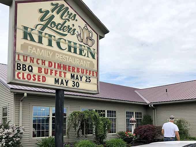 The sign says it all: family restaurant, buffet style, and a promise of comfort that never disappoints.