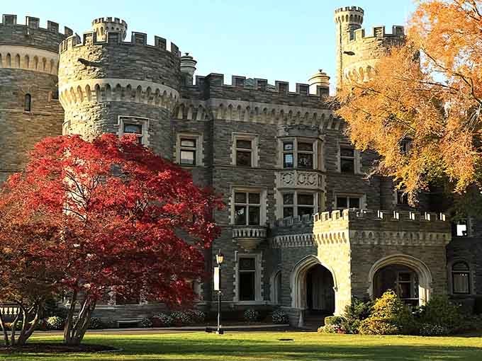 Fall foliage meets medieval architecture, proving that Pennsylvania's autumn game is stronger than you ever imagined possible.