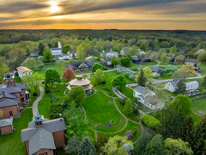 Experience a breathtaking sunset over Genesee Country Village, where dozens of historic buildings create a perfectly preserved world of wonder.
