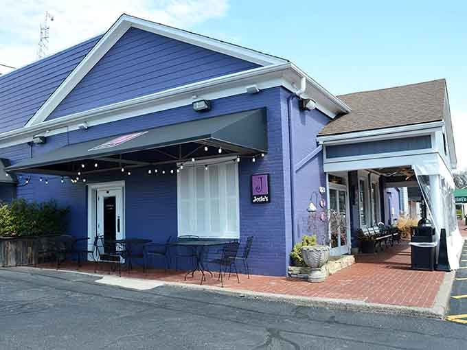 The vibrant blue exterior of Josie's isn't just eye-catching&mdash;it's practically a beacon calling breakfast enthusiasts home to roost.