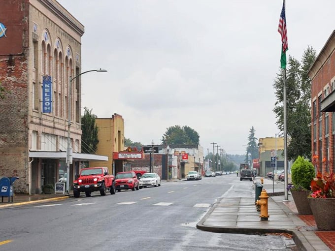 Downtown Kelso's Avenue features beautifully preserved storefronts where neighbors still wave and parking is actually available without drama.