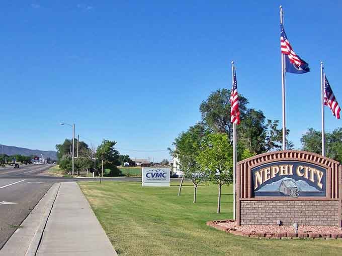 Welcome to Nephi, where the mountains stand guard and nobody honks unless a deer is contemplating jaywalking.