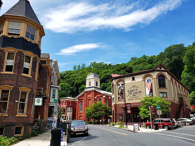 Victorian architecture clings to these mountains like it's auditioning for a European postcard competition.