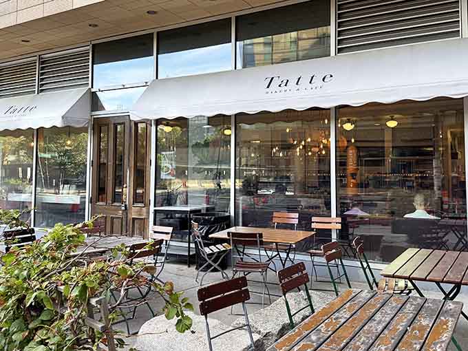 Those bistro chairs and outdoor tables are practically begging you to sit down with a croissant and watch the world go by.