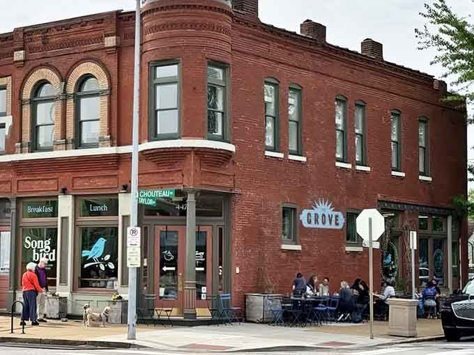 That historic brick corner building isn't just charming, it's where breakfast dreams come true every single morning.
