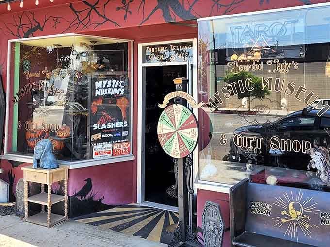 The fortune wheel and skeleton greet visitors at the entrance, setting the tone for the delightfully unsettling experience awaiting inside.