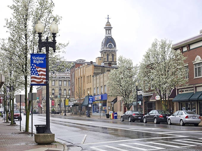 Spring in Wooster transforms Liberty Street into a postcard scene. Those flowering trees frame the courthouse dome like nature's own tribute to small-town America.