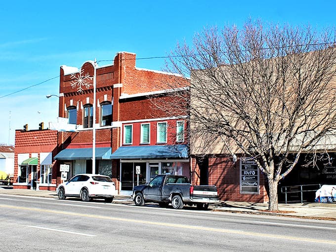 Historic brick storefronts line Sapulpa's streets, preserving the town's early 1900s character while housing modern businesses in this Route 66 community.