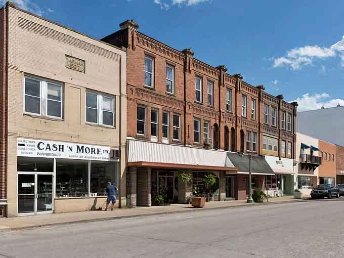 Historic brick storefronts line Martinsville's Main Street, where small-town charm meets surprising affordability. The kind of place where window shopping doesn't require a credit check.