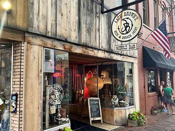 Jack Brown's storefront looks like it survived a tornado and decided to open for business anyway.