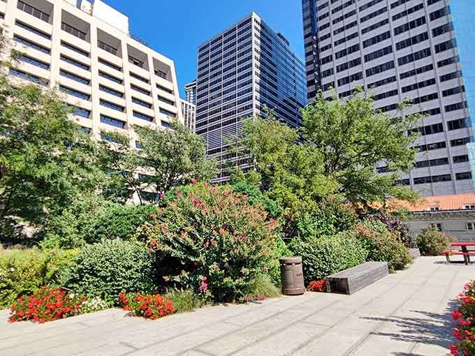 That moment when you realize someone built a secret garden in the sky above Wall Street.