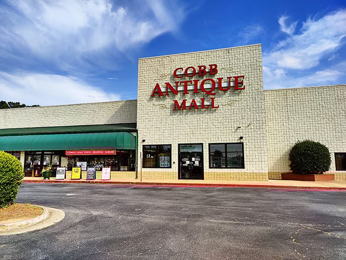 The unassuming exterior of Cobb Antique Mall in Marietta belies the treasure trove of memories and collectibles waiting inside.