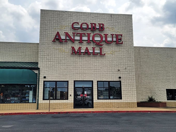 The unassuming facade of Cobb Antique Mall in Marietta hides a universe of treasures within. Like a TARDIS of trinkets, it's bigger on the inside!