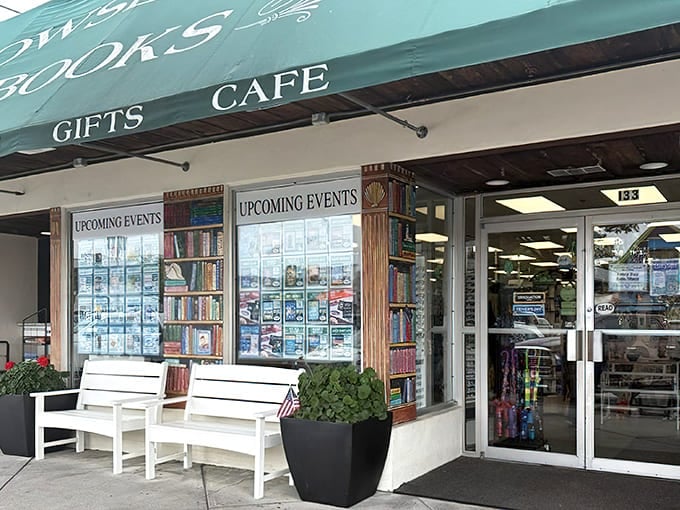 The iconic green awning of Browseabout Books beckons bibliophiles like a literary lighthouse on Rehoboth's bustling avenue.