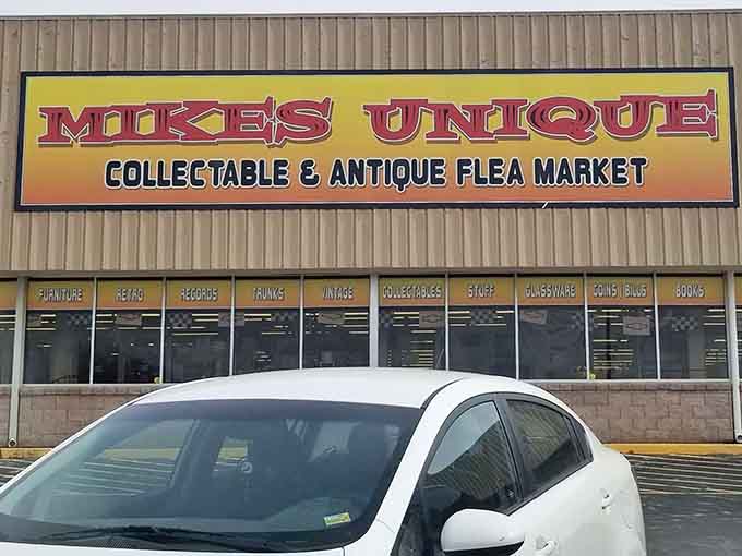 That yellow sign isn't just announcing a flea market, it's declaring your weekend plans have officially changed.