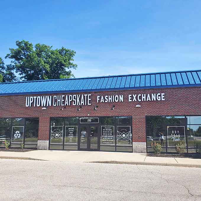 That blue roof and brick facade signal the start of your next fashion adventure in Reynoldsburg.