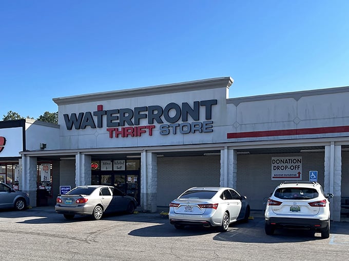 The storefront welcomes shoppers with that unmistakable promise: amazing deals and even better community impact inside.