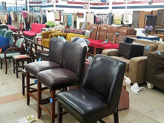 The furniture section&mdash;where mid-century meets 90s comfort in a democracy of seating options all vying for adoption.