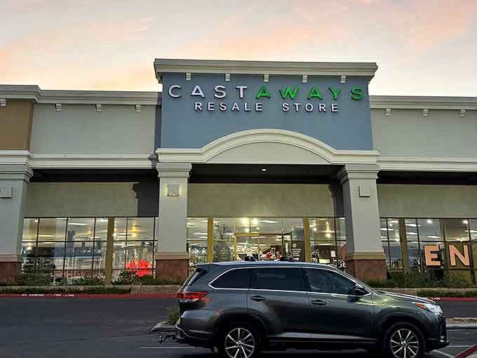 As dusk settles over Henderson, Castaways Resale Store glows with possibility&mdash;a thrifter's paradise waiting to be explored tomorrow.