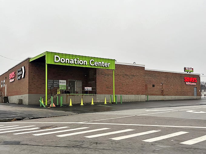 The green-framed Donation Center, where yesterday's impulse buys become tomorrow's treasures in the circle of thrift life.