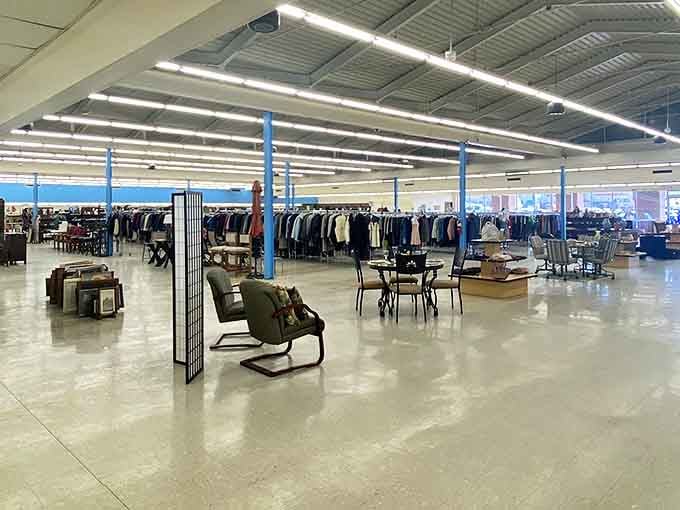 Treasure hunting heaven with room to roam! Bright lights illuminate endless racks of possibility, where yesterday's castoffs become tomorrow's conversation pieces.