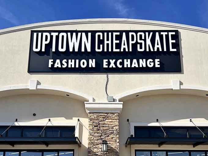 The storefront beckons like a siren song to bargain hunters, promising fashion treasures without the retail markup that makes credit cards weep.