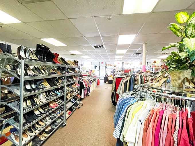 Shoe heaven exists, and it's right here between the handbags and formal wear. Each pair tells a story waiting for its next chapter.