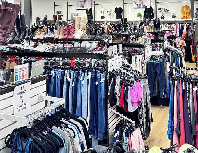 Denim heaven meets footwear fantasy. This corner of Uptown Cheapskate proves that secondhand shopping has evolved far beyond the musty thrift stores of yesteryear.
