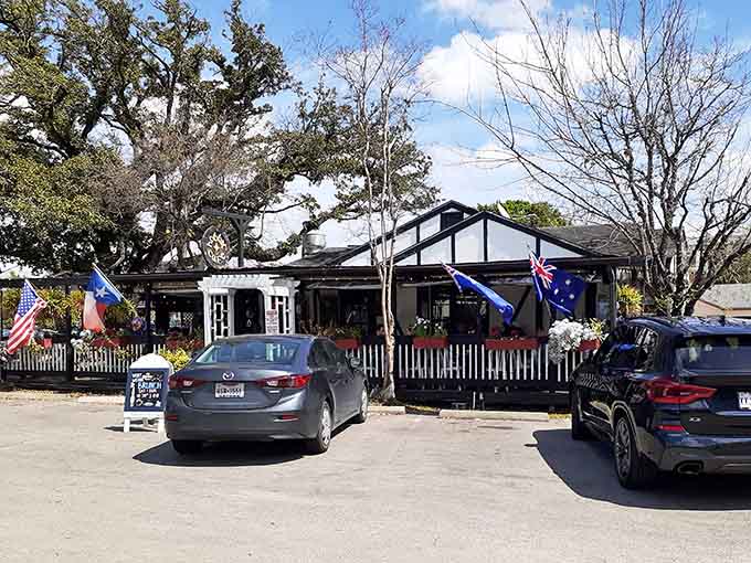 Tudor-style architecture meets Houston parking lots in the most delightfully unexpected crossover since peanut butter met chocolate.
