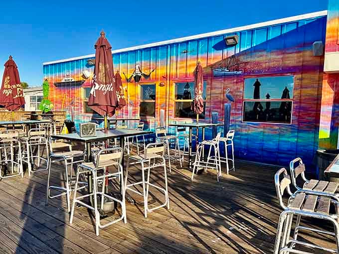 That sunset mural isn't just decoration, it's a promise of the colorful flavors waiting inside.