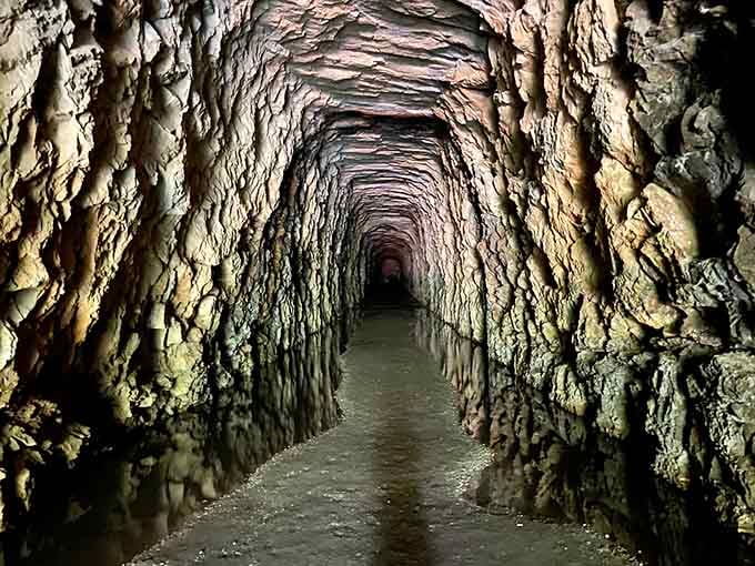 The rough-hewn walls tell stories of pickaxes and determination from workers who carved history by hand.