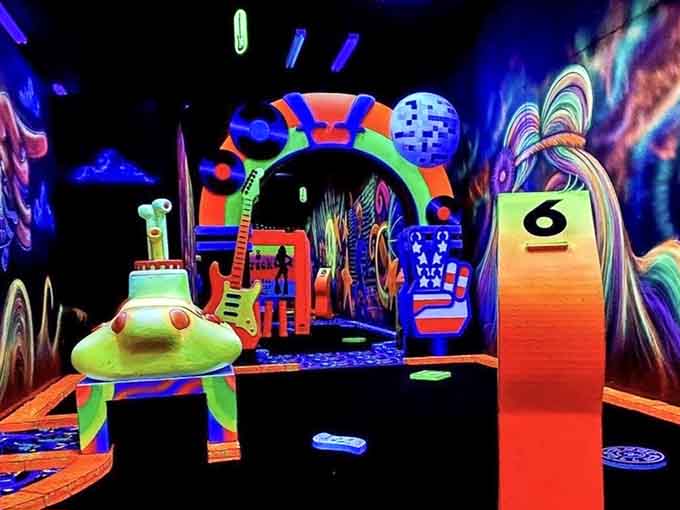 Neon guitars and psychedelic arches create a visual symphony that would make Jimi Hendrix proud of this glow.