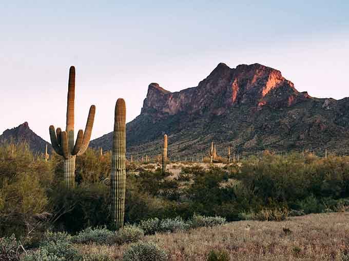 Sunset paints the peak in shades of amber and rose, proving nature's still the best artist in town.