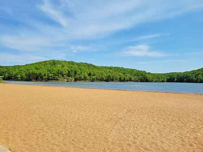 That sandy beach stretching into the distance looks like Missouri's best-kept secret for summer relaxation.
