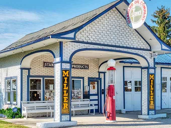 That crisp white brick and blue trim combo hits different when you realize it's been looking this good for decades.