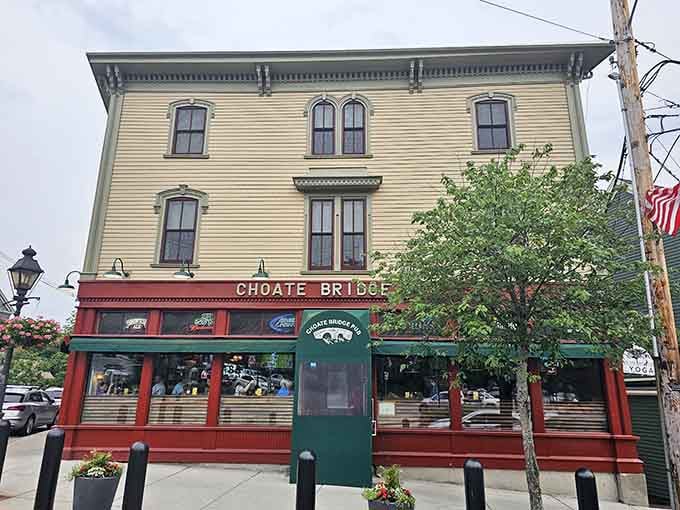 That yellow building with the red storefront isn't just charming, it's home to some seriously legendary steak tips.