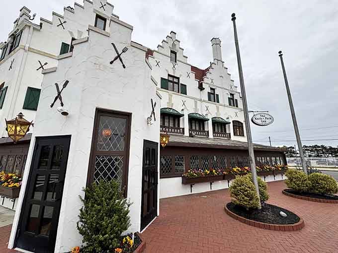 That white stucco facade with stepped gables isn't trying to blend in with Atlantic City's usual aesthetic.