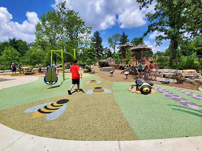 Those colorful ground patterns aren't just decoration&mdash;they're invitations for kids to hop, jump, and burn endless energy.
