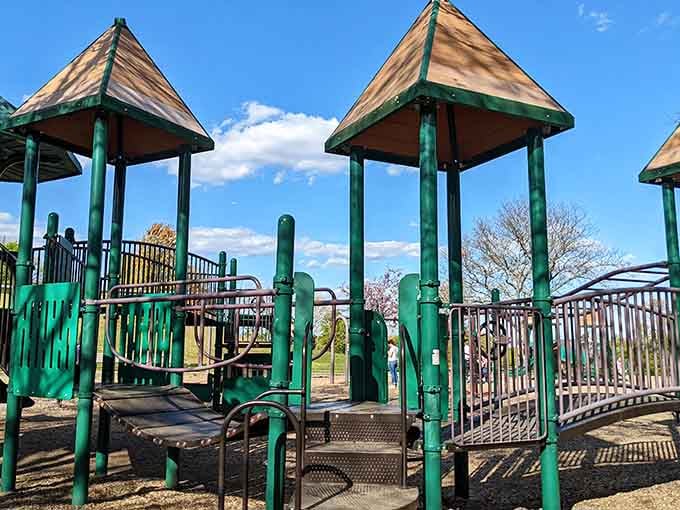 Those towers and bridges create a wooden wonderland that looks like a frontier town designed by kids' wildest imaginations.