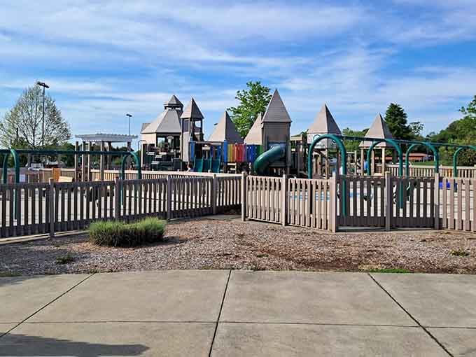 That castle-like playground structure isn't just impressive, it's basically Camelot for the under-ten crowd.