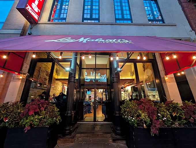 That red awning beckons like a lighthouse guiding hungry ships to shore in downtown Chicago.