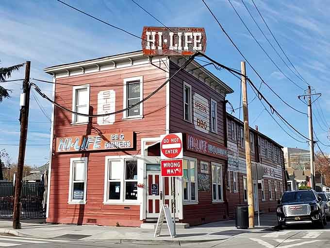 That pink and purple Victorian exterior isn't trying to blend in, and thank goodness for that.
