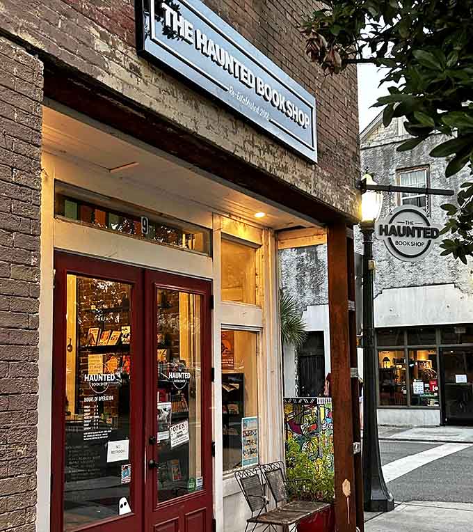 The iconic red doors of The Haunted Book Shop beckon literary explorers into Mobile's beloved independent bookstore, where stories await discovery.