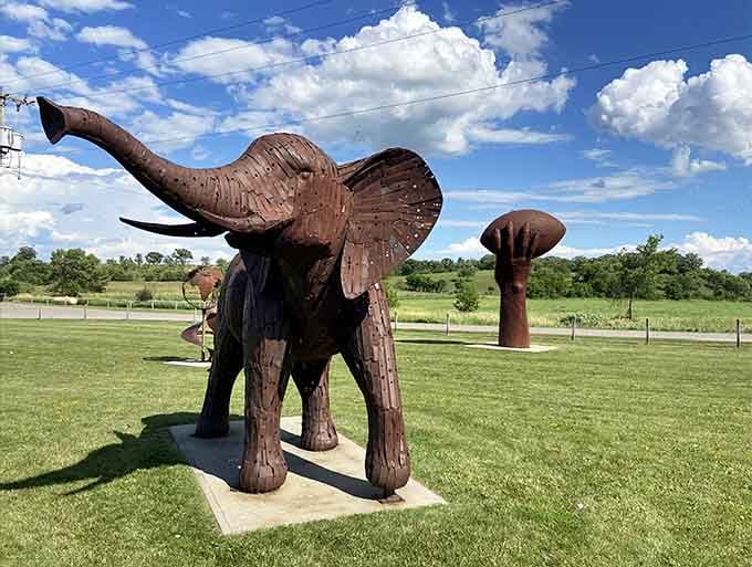 Standing proud on the prairie, this pachyderm reminds us that whimsy and craftsmanship make perfect partners.
